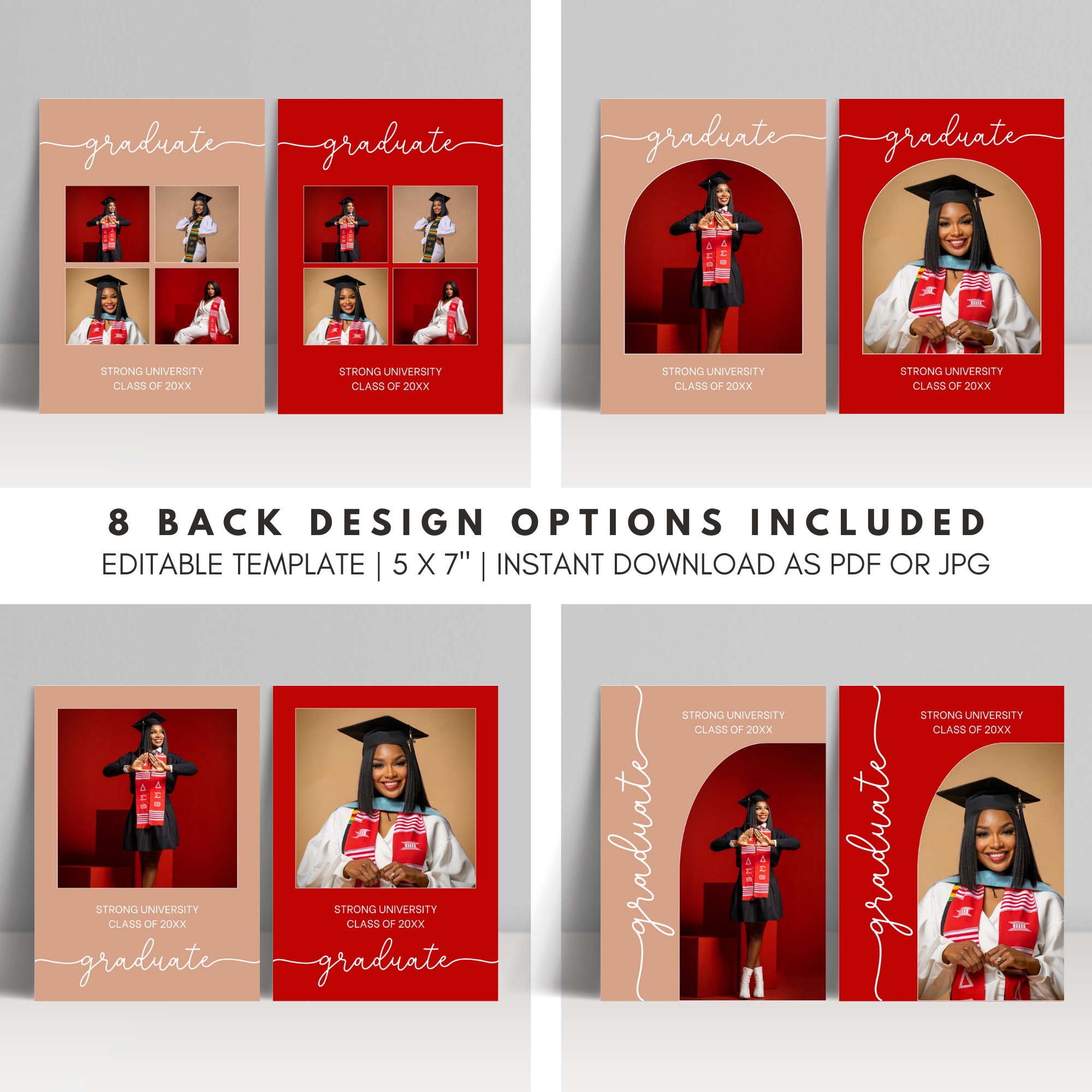 Red Graduation Invitation Canva Template, She Did It Grad Announcement ...