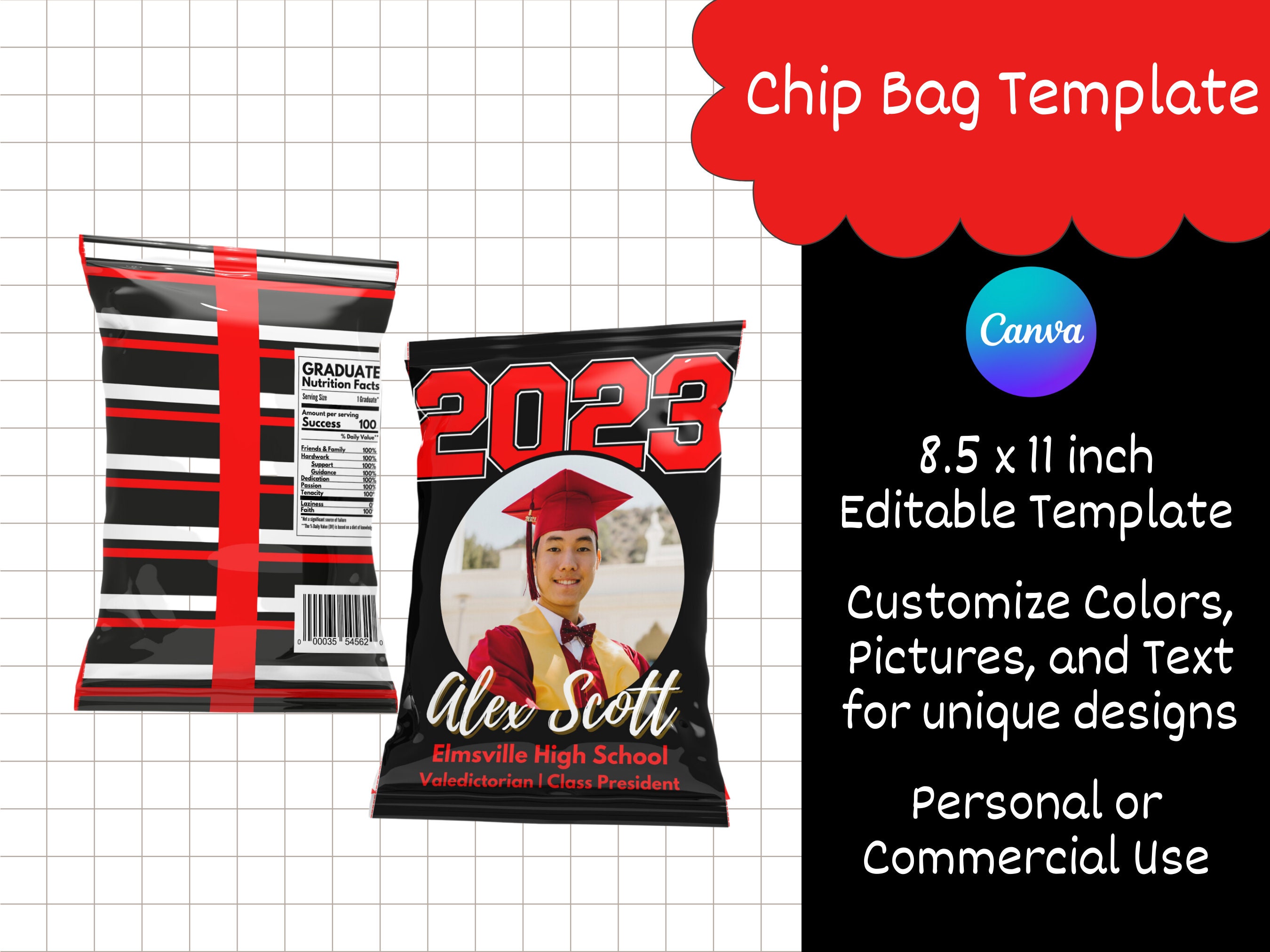 Chip Bag Canva Template for Graduation, 2023 Graduate Custom Picture ...