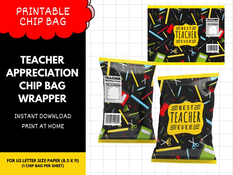 Chip Bag Printable for Teacher Appreciation, Best Teacher Instant ...