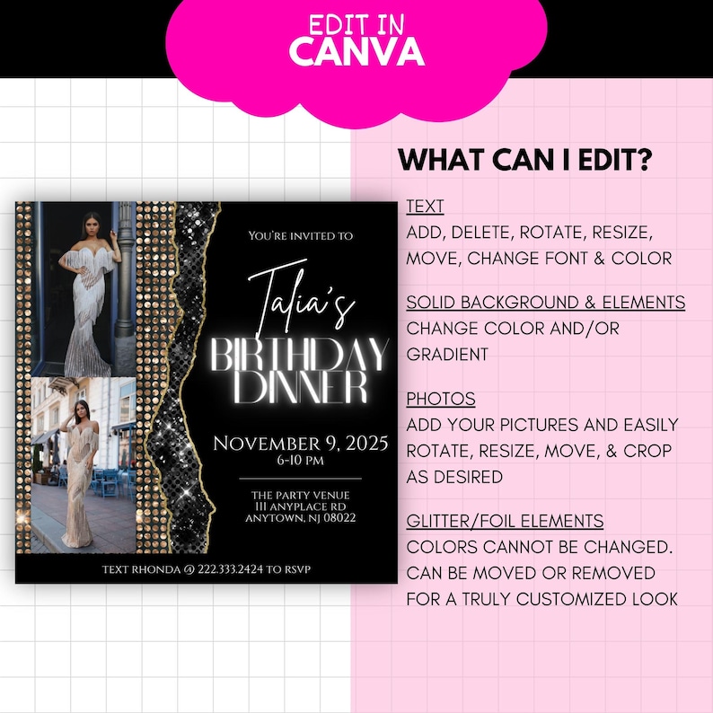 Birthday Party Invitation Template, Editable IG Flyer Canva Template ...