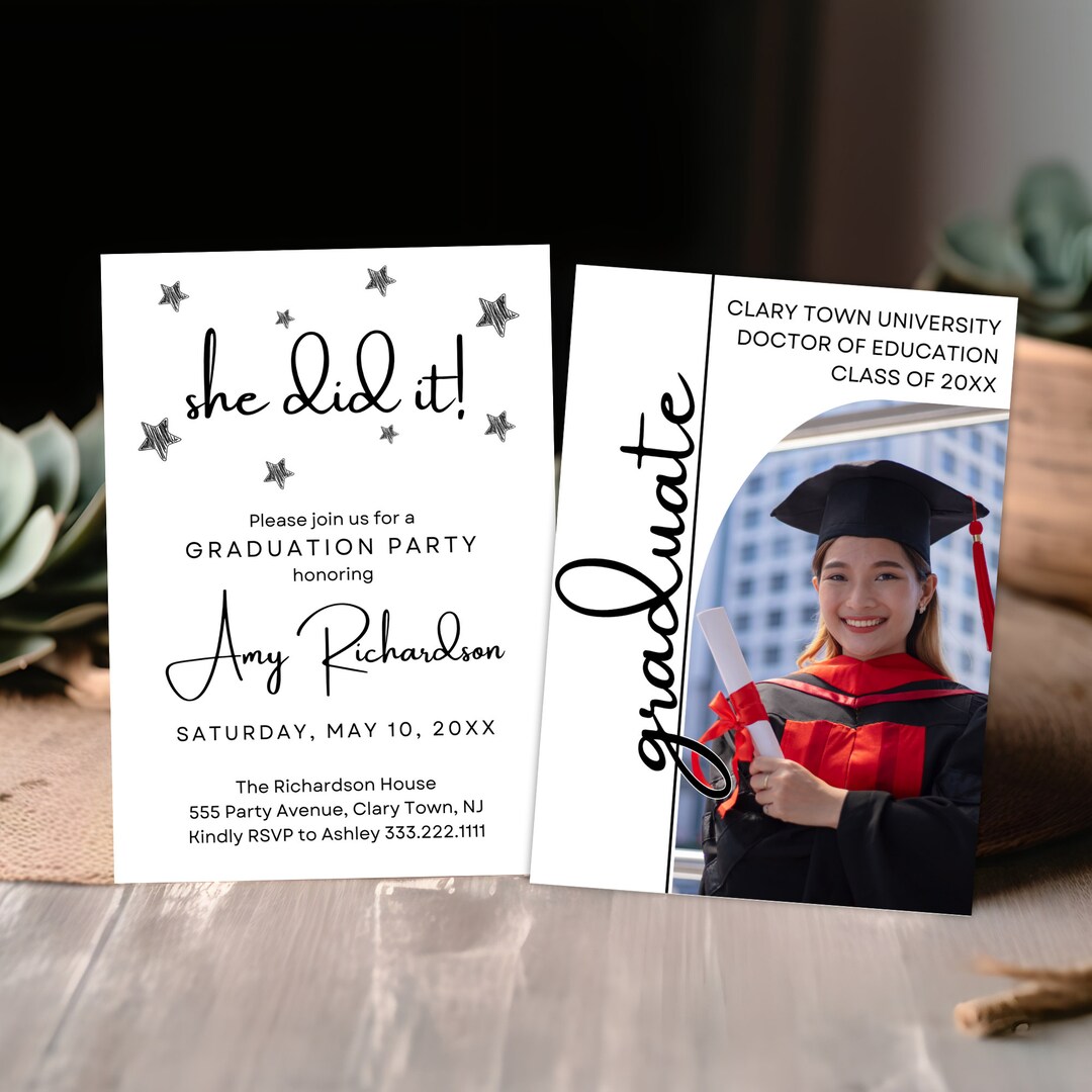 Editable Graduation Invitation Template, She Did It Grad Announcement ...