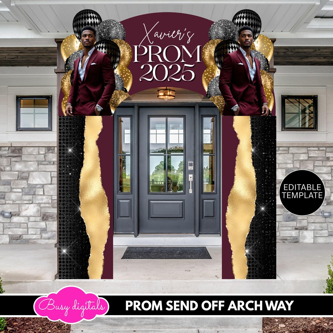 Prom Send off Arch Template, Glam Maroon Gold Prom Entryway Decor, Prom ...