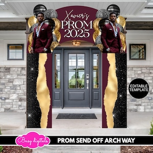 Prom Send off Arch Template, Glam Maroon Gold Prom Entryway Decor, Prom ...
