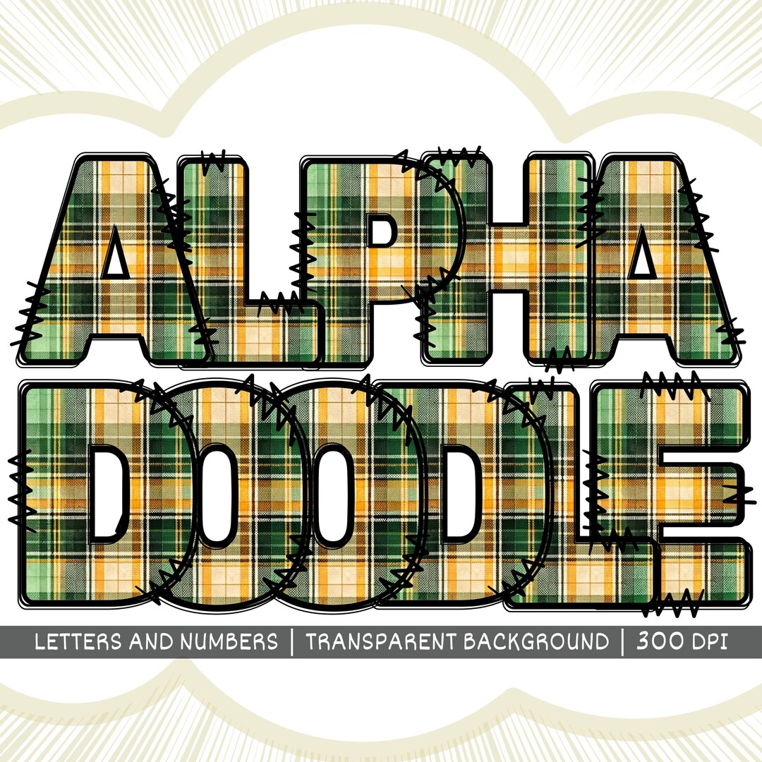 Green Plaid Doodle Letters, Patchwork Sublimation Alphabet, Clipart ...