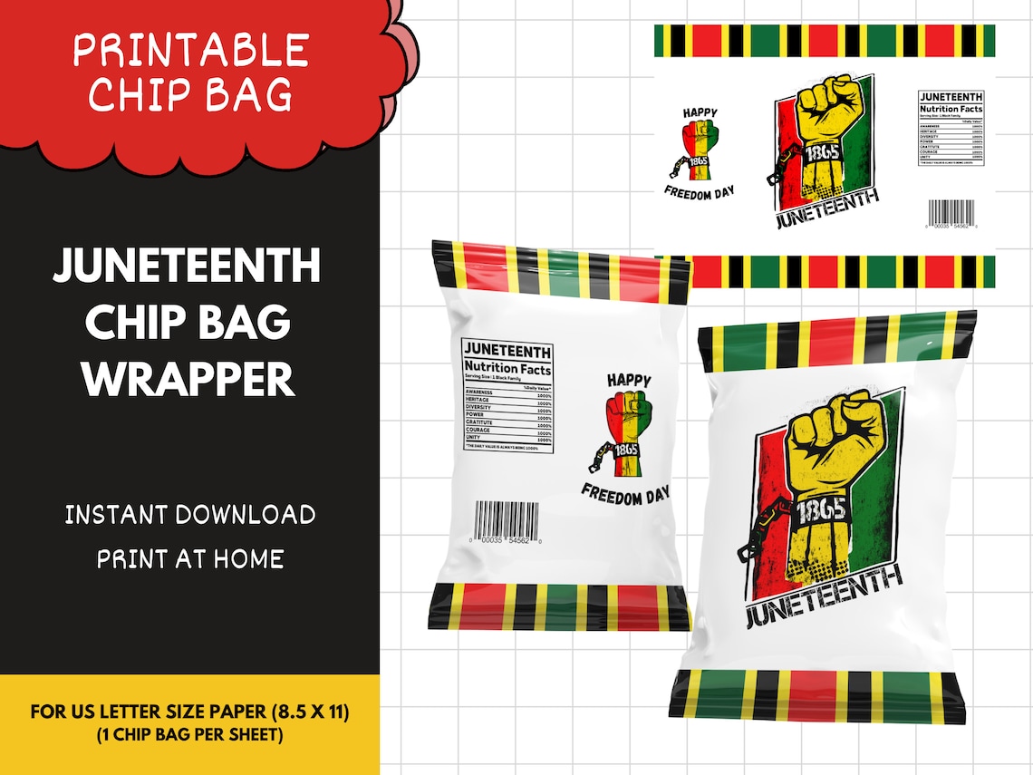 Juneteenth Chip Bag Printable, Freedom Day Chipbag, Juneteenth Decor ...