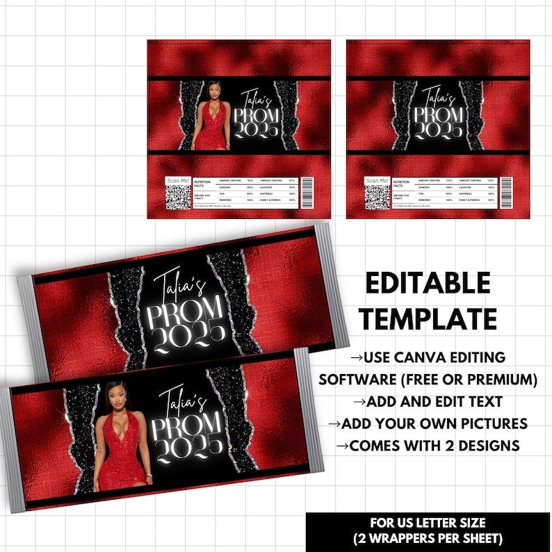 Editable Chocolate Bar Wrapper Template for Prom Send Off, Prom Party ...