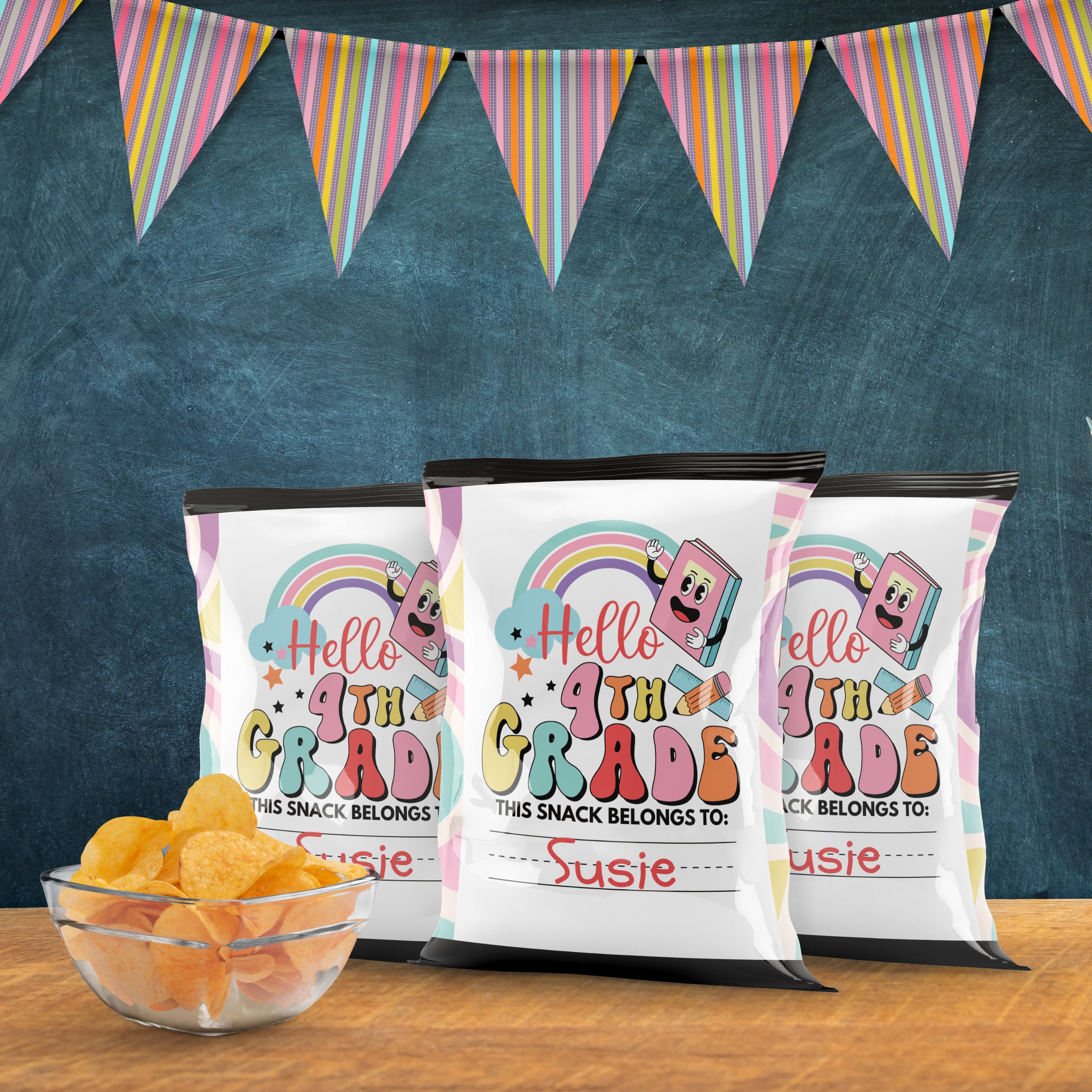Chip Bag Template Back to School, Retro Back to School Chipbag Canva ...