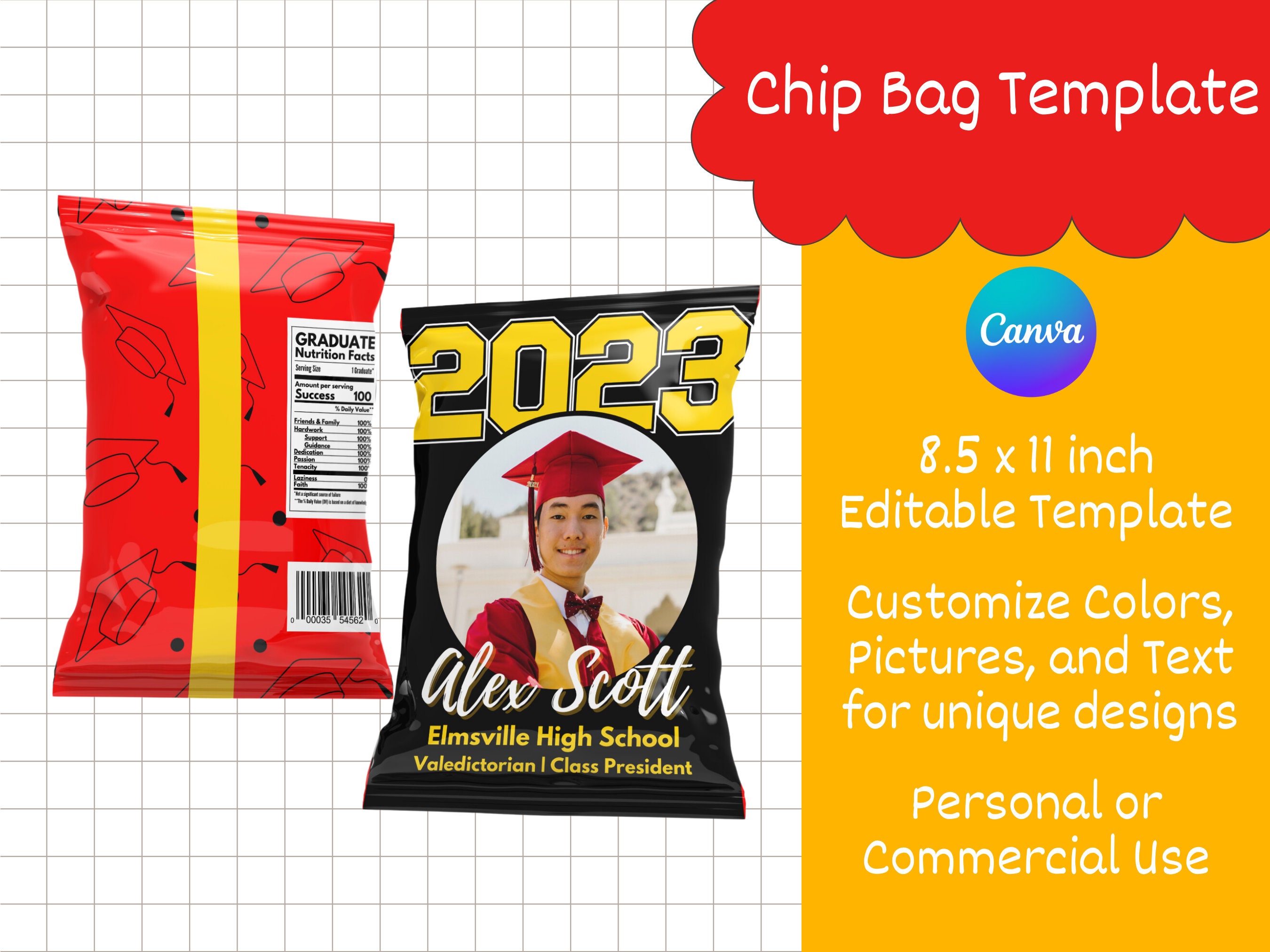Chip Bag Canva Template for Graduation, 2023 Graduate Custom Picture ...