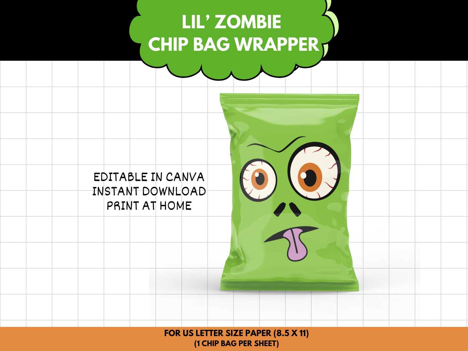Zombie Boy Chip Bag Template Editable Template for Cute - Etsy