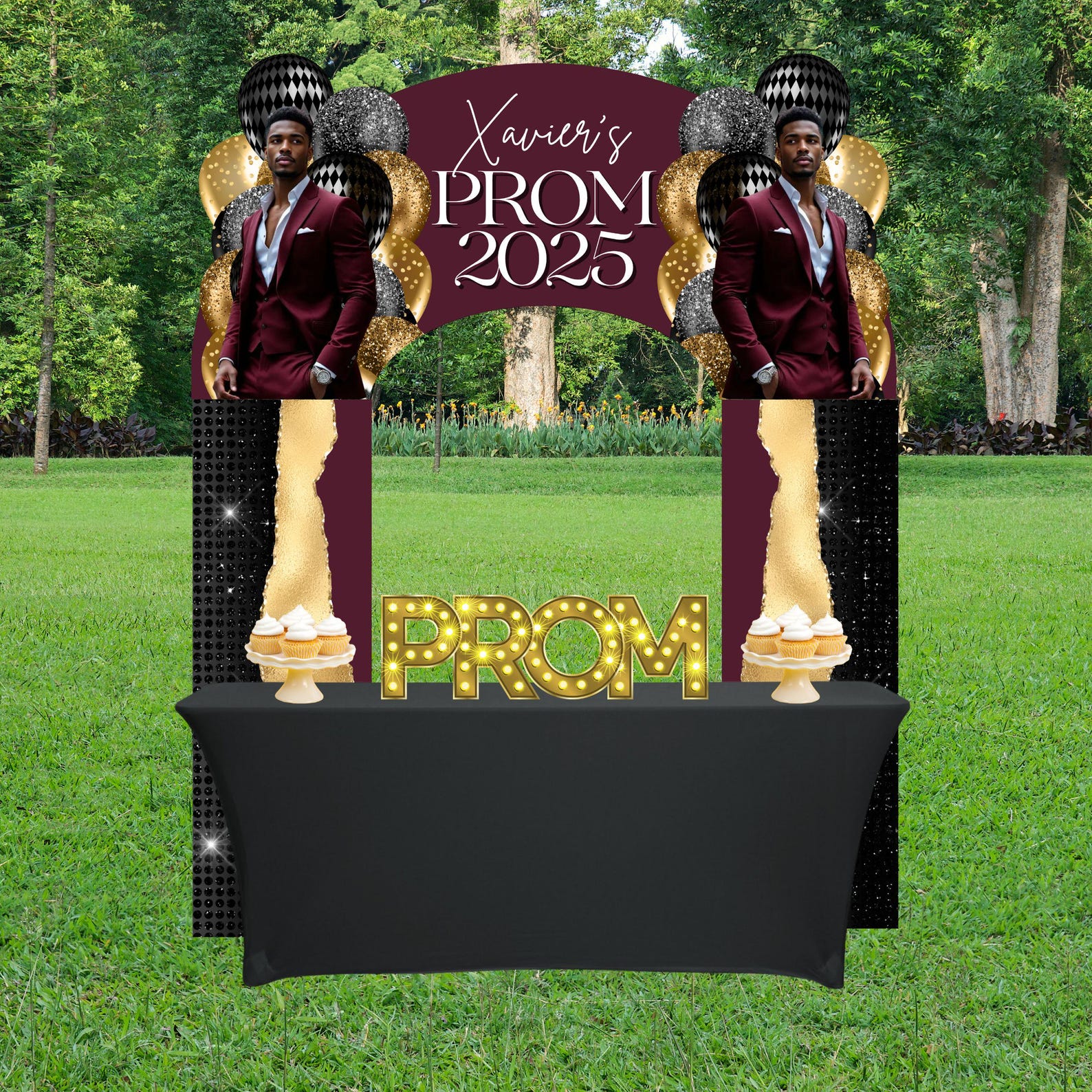 Prom Send off Arch Template, Glam Maroon Gold Prom Entryway Decor, Prom ...