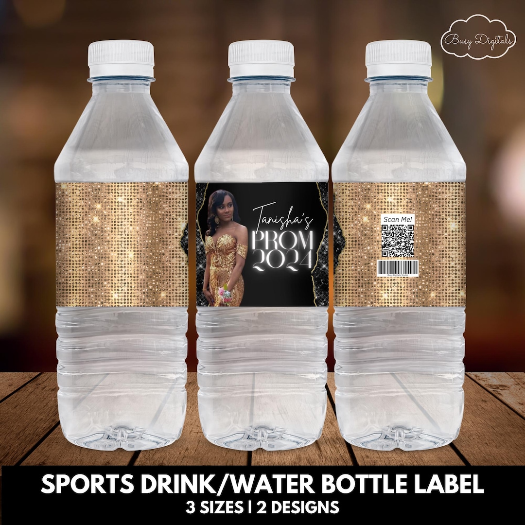 Editable Black Gold Prom Water Bottle Label, Prom Send off Canva ...