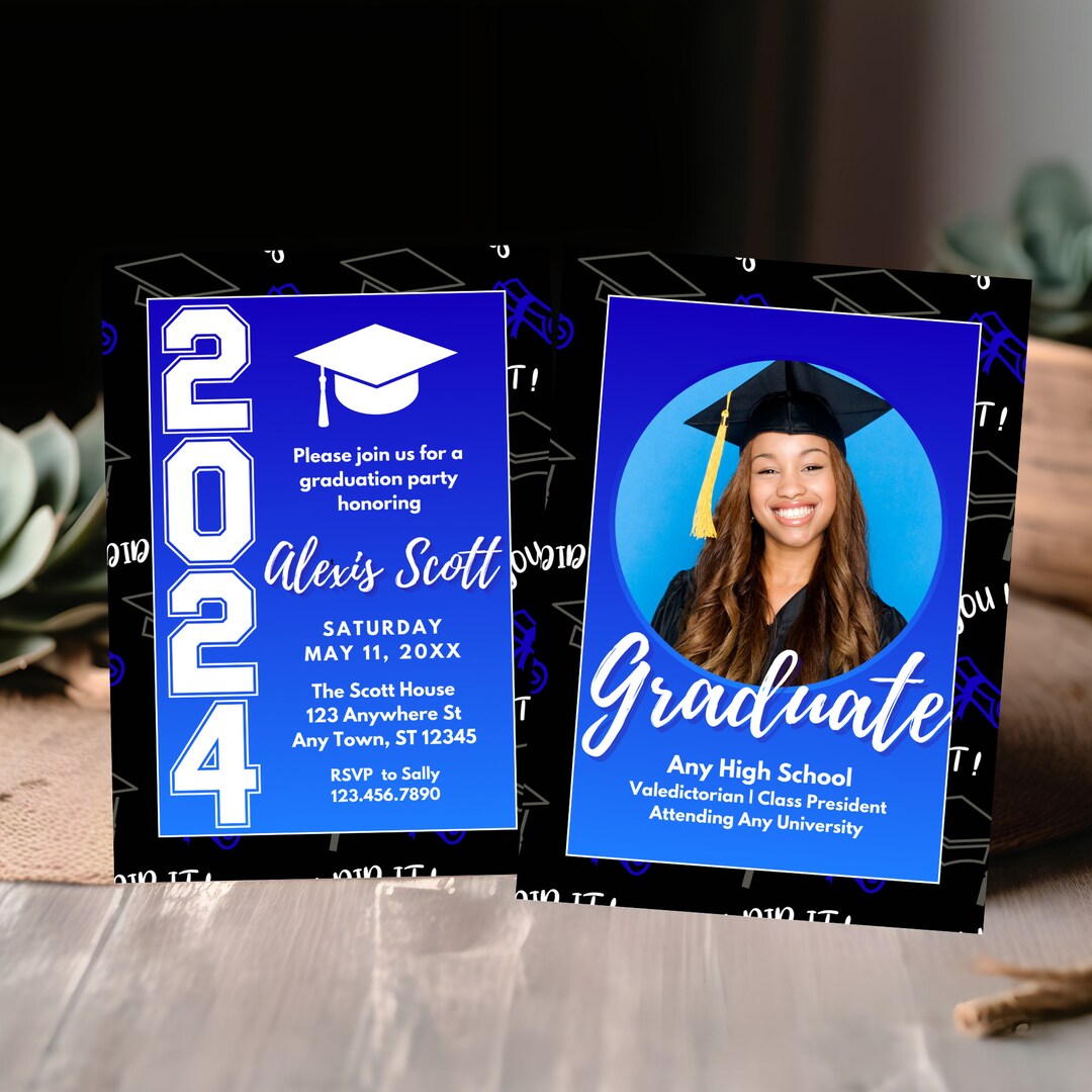 2024 Blue Graduation Invitation Canva Template, Modern Grad ...