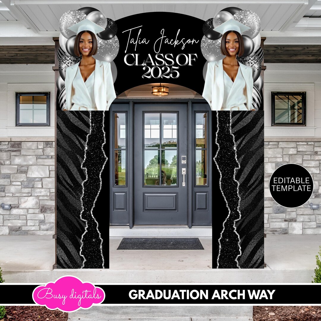 Graduation Arch Template, Glam Black & Silver Grad Party Entryway Decor ...