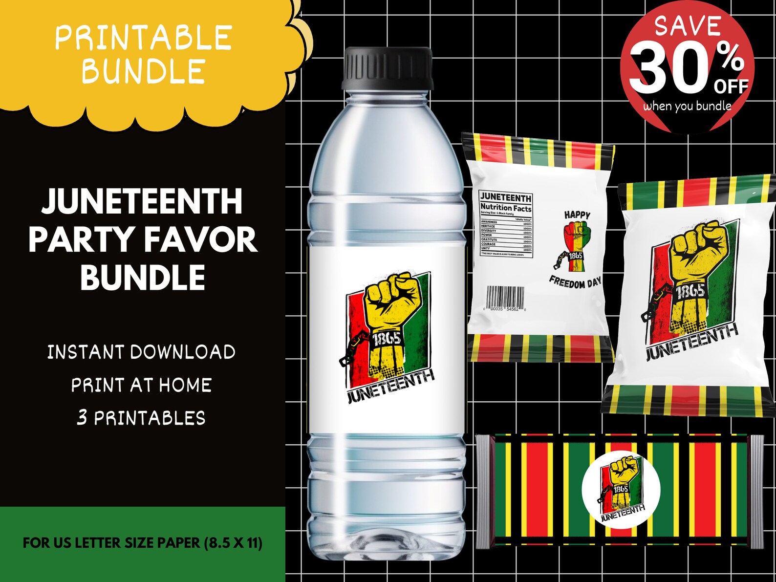Juneteenth Party Bundle, Instant Download, Printable Candy Bar, Chip ...