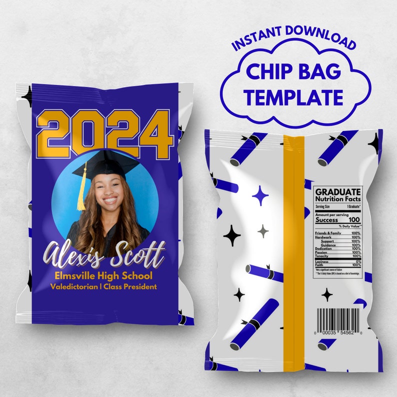 Blue Grad Chip Bag Canva Template for Graduation, 2024 Graduate Custom ...
