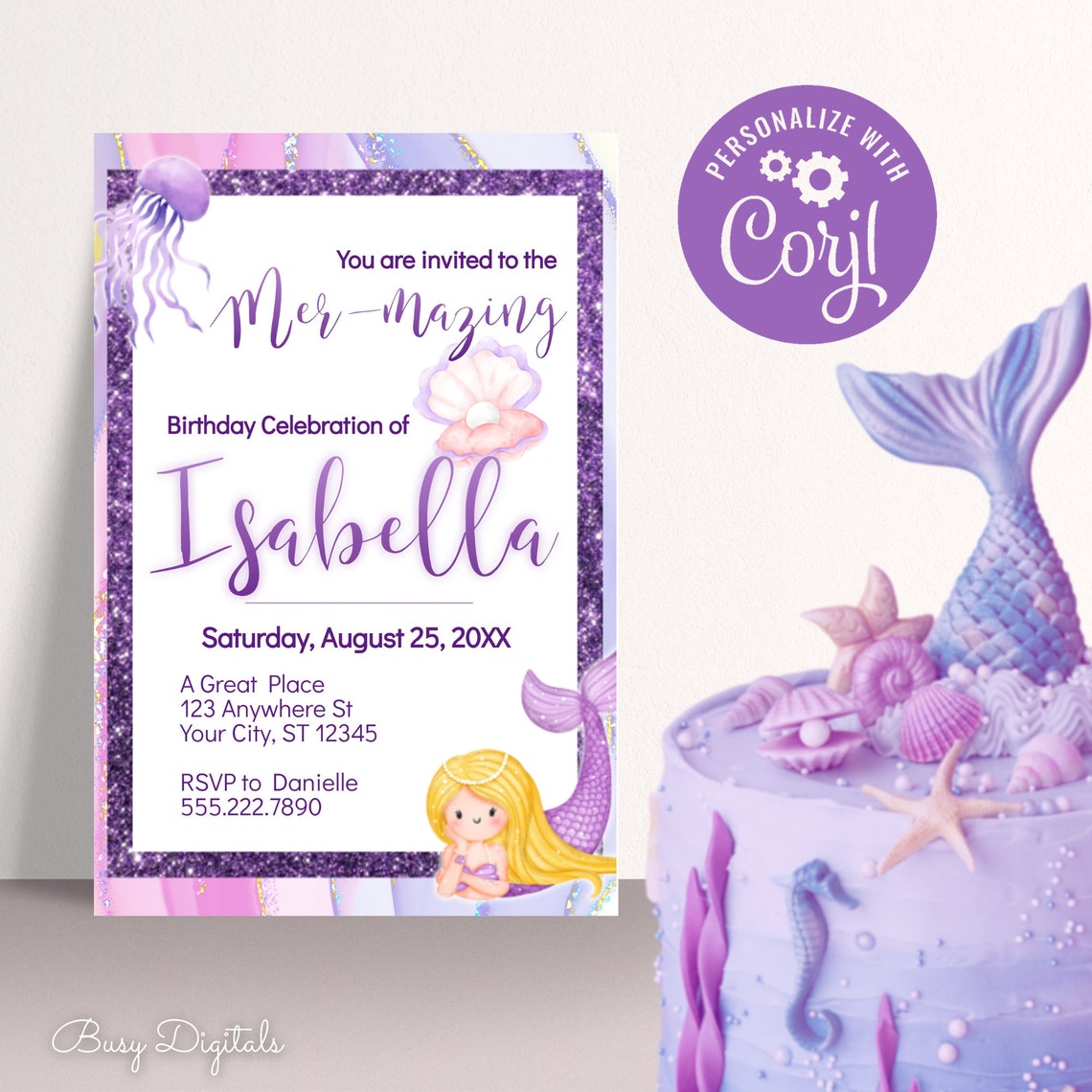 Editable Mermaid Invitation Template Purple Mermaid Invite - Etsy
