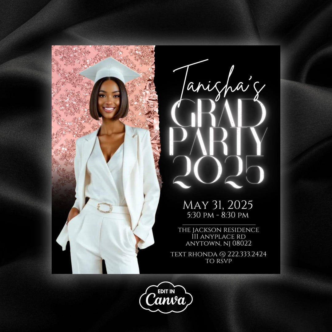 Editable Grad Party Flyer Template, Silver Grad Announcement Canva ...