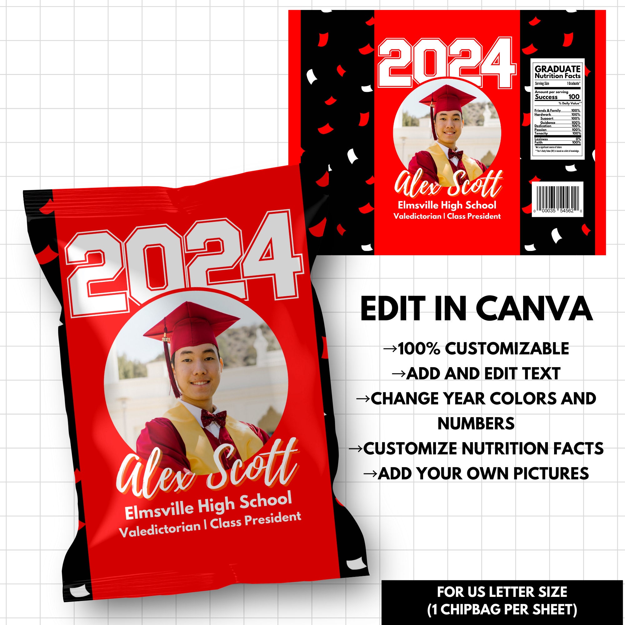 Red Chip Bag Canva Template for Graduation, 2024 Graduate Custom ...