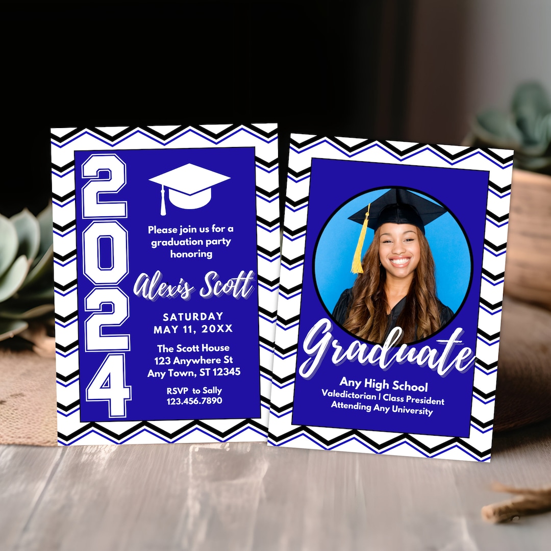 2024 Blue Graduation Invitation Canva Template, Modern Grad ...