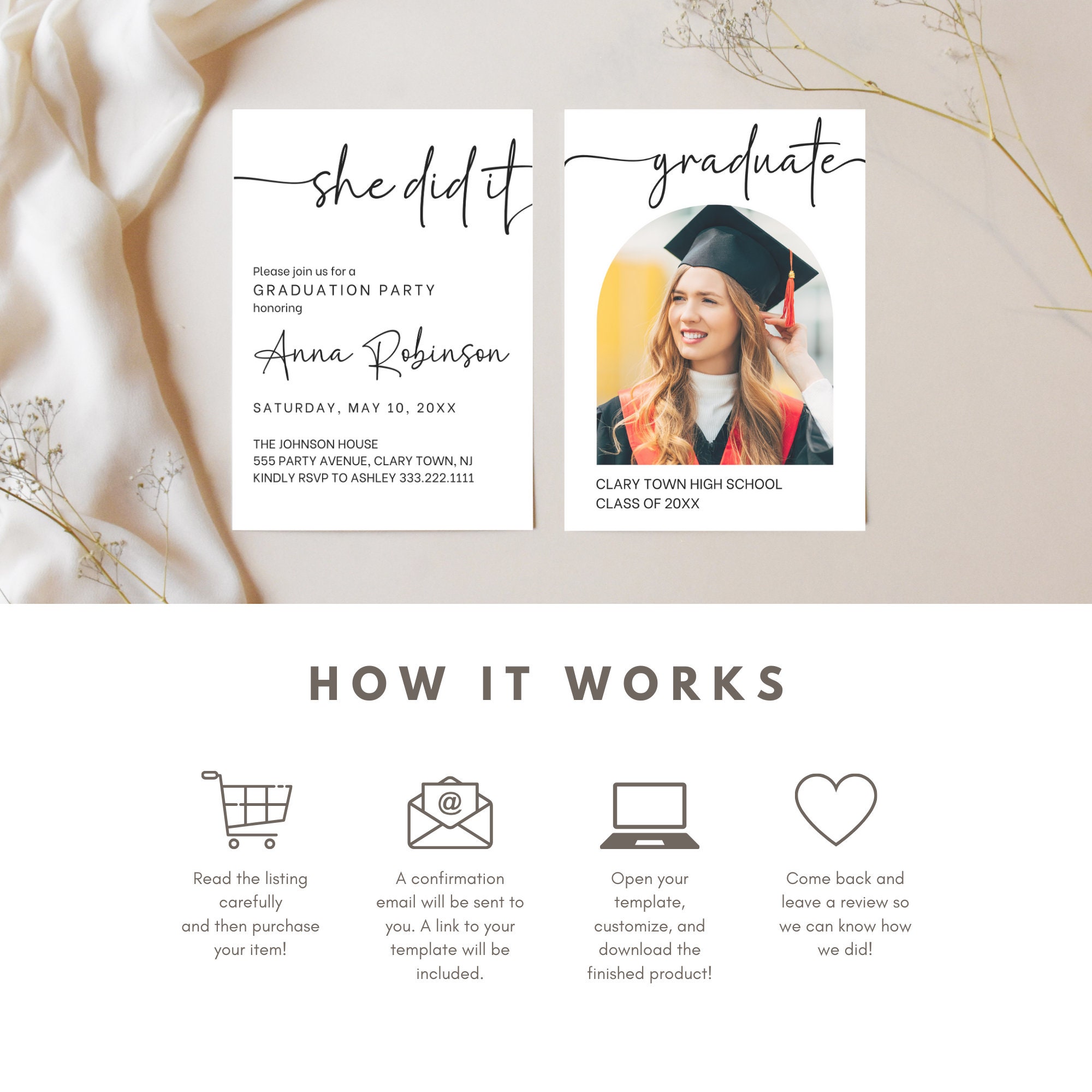 Minimal Graduation Announcement 2024, She Did It 5x7 Graduation ...