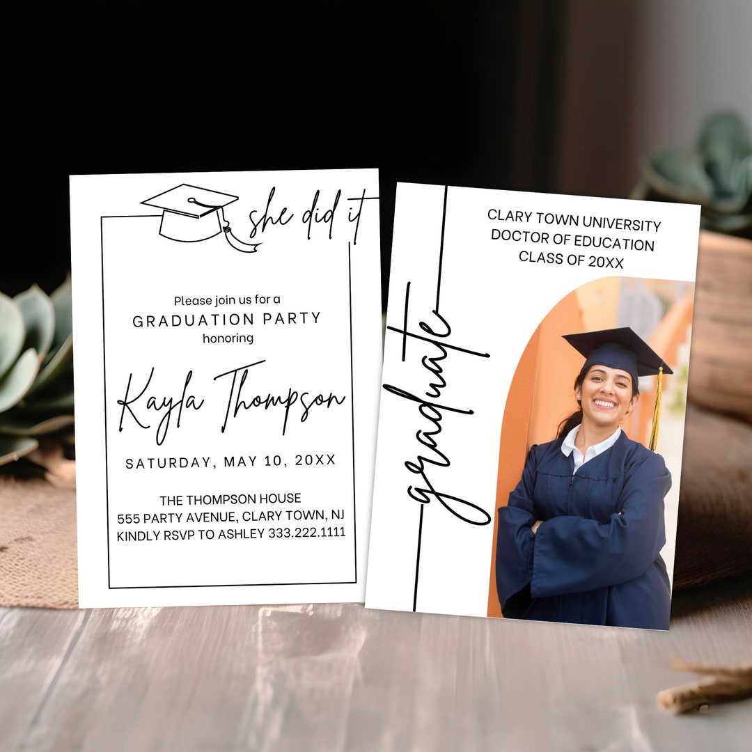 Editable Graduation Invitation Template, She Did It Grad Announcement ...