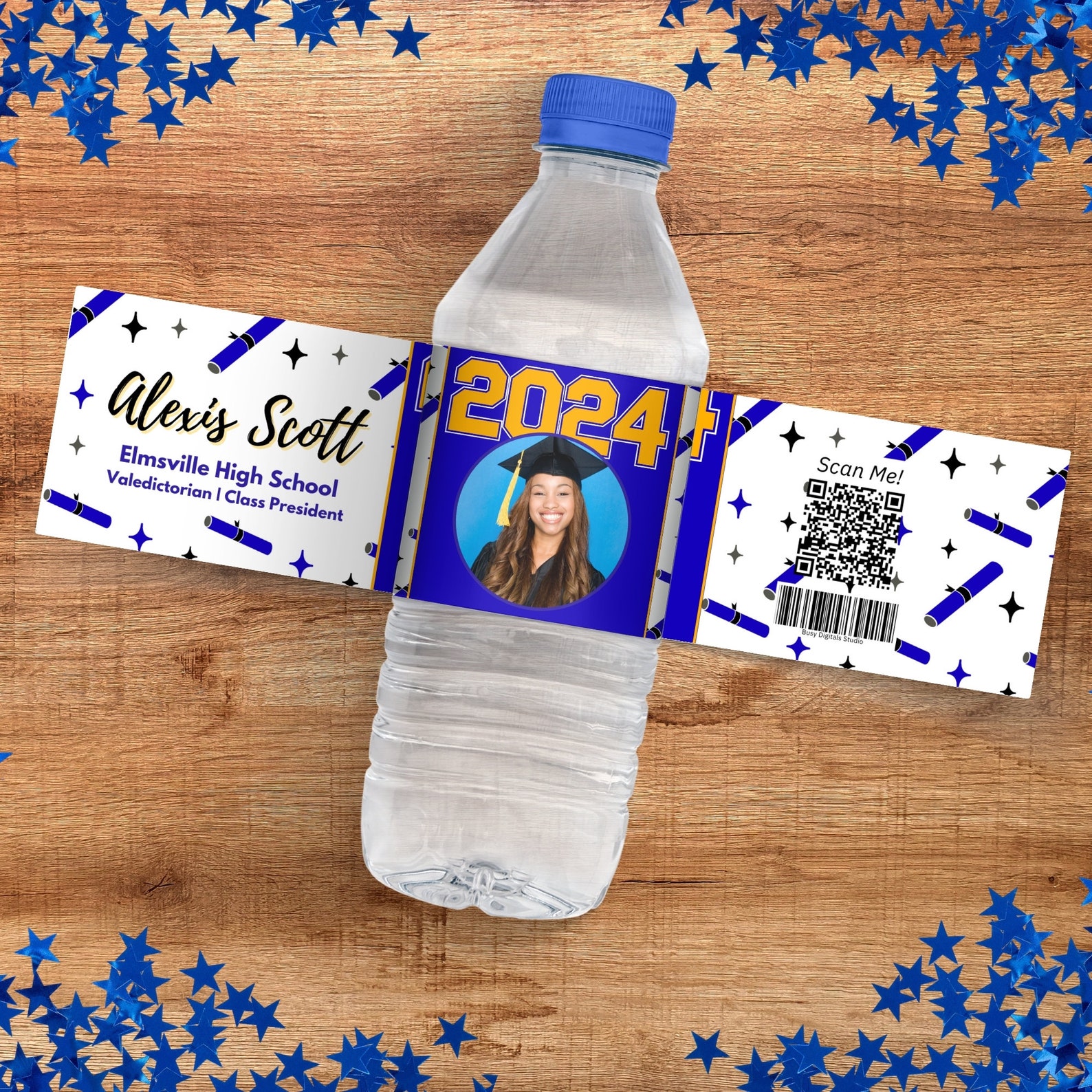 Blue Grad Water Bottle Label Canva Template for Graduation, 2024 ...