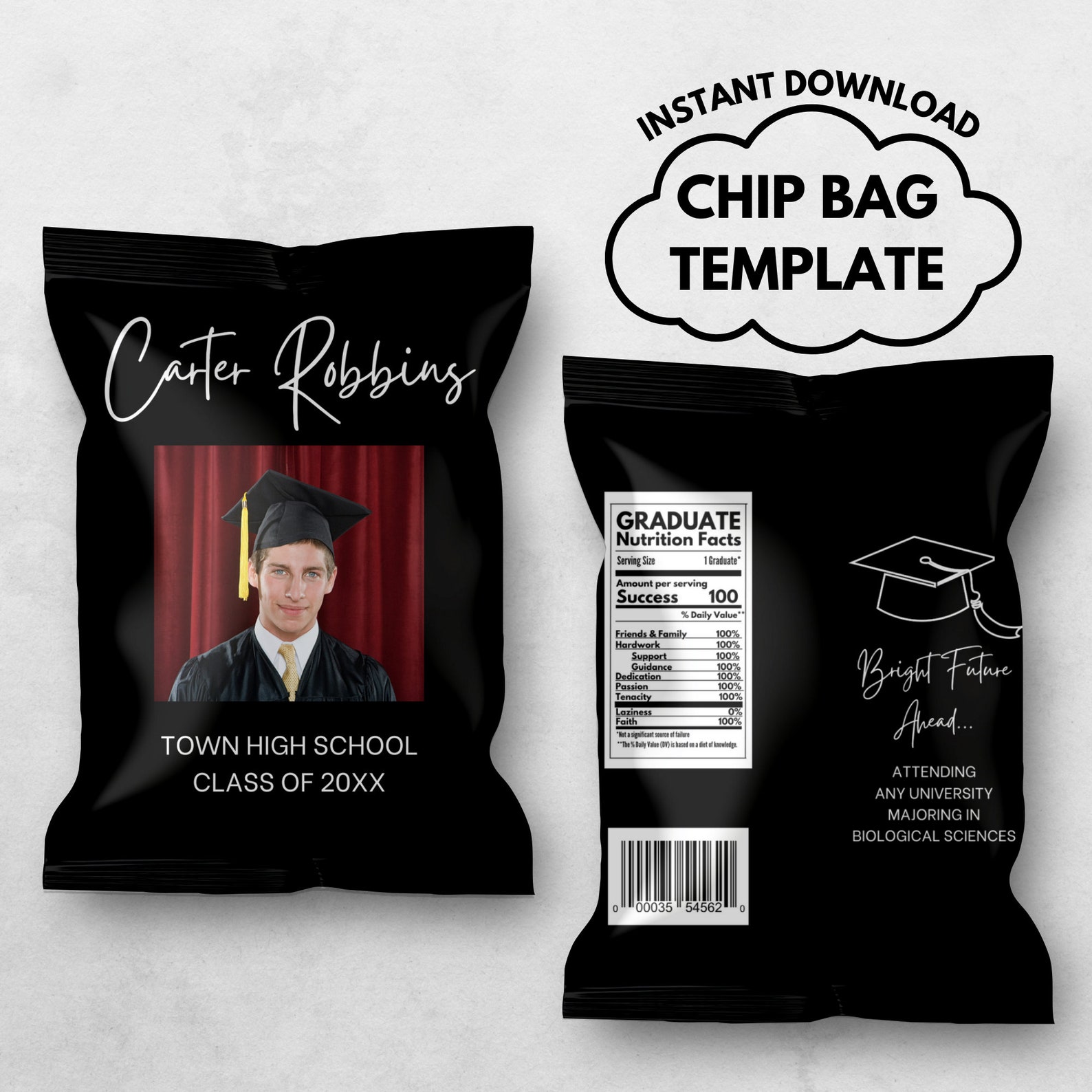 Chip Bag Canva Template for Graduation, Modern 2024 Graduate Custom ...