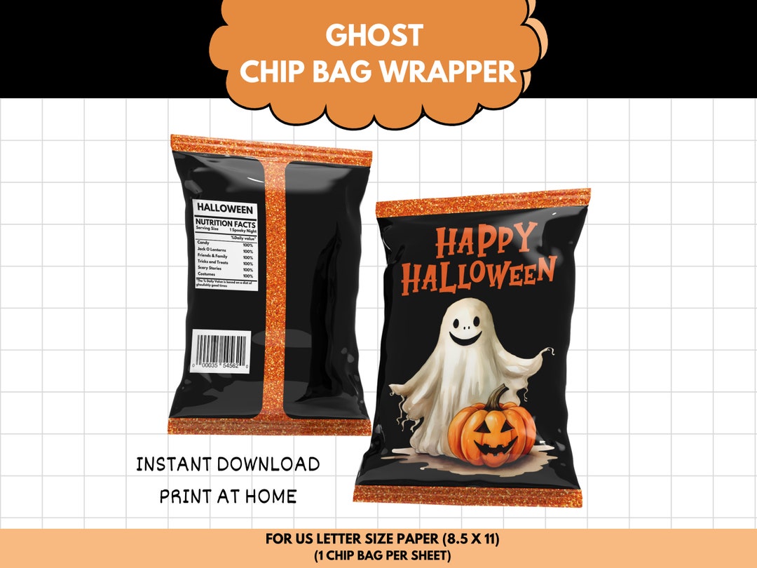 Halloween Chip Bag Label, Halloween Chip Bag Printable, Cute Ghost and ...
