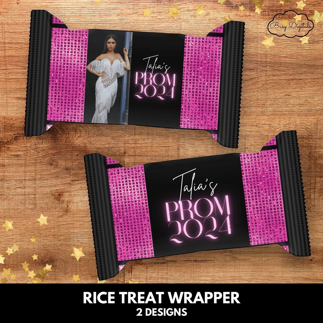 Prom Rice Treat Wrapper, 2025 Party Favor Canva Template, Glam Pink ...