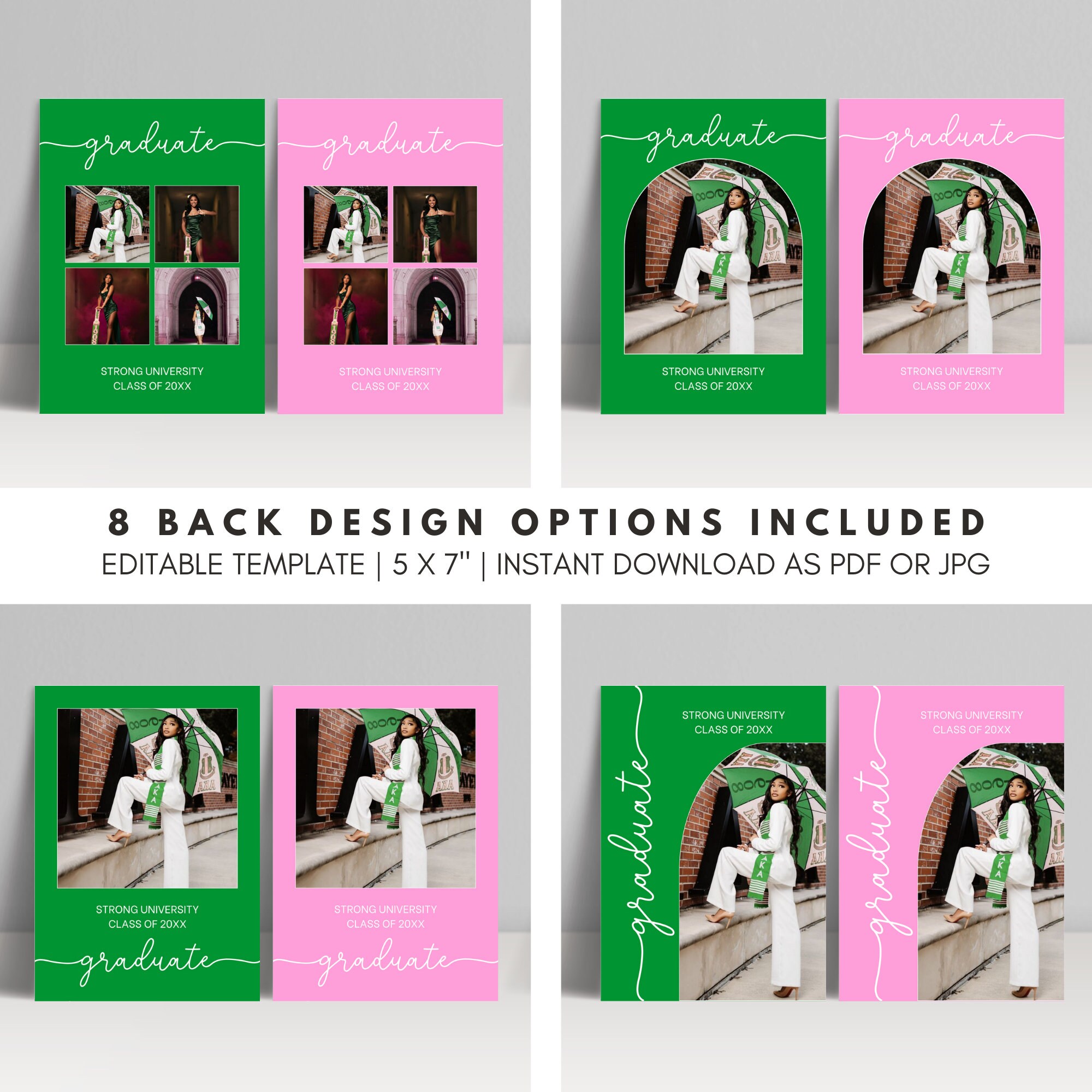 Pink & Green Graduation Invitation Canva Template, She Did It ...