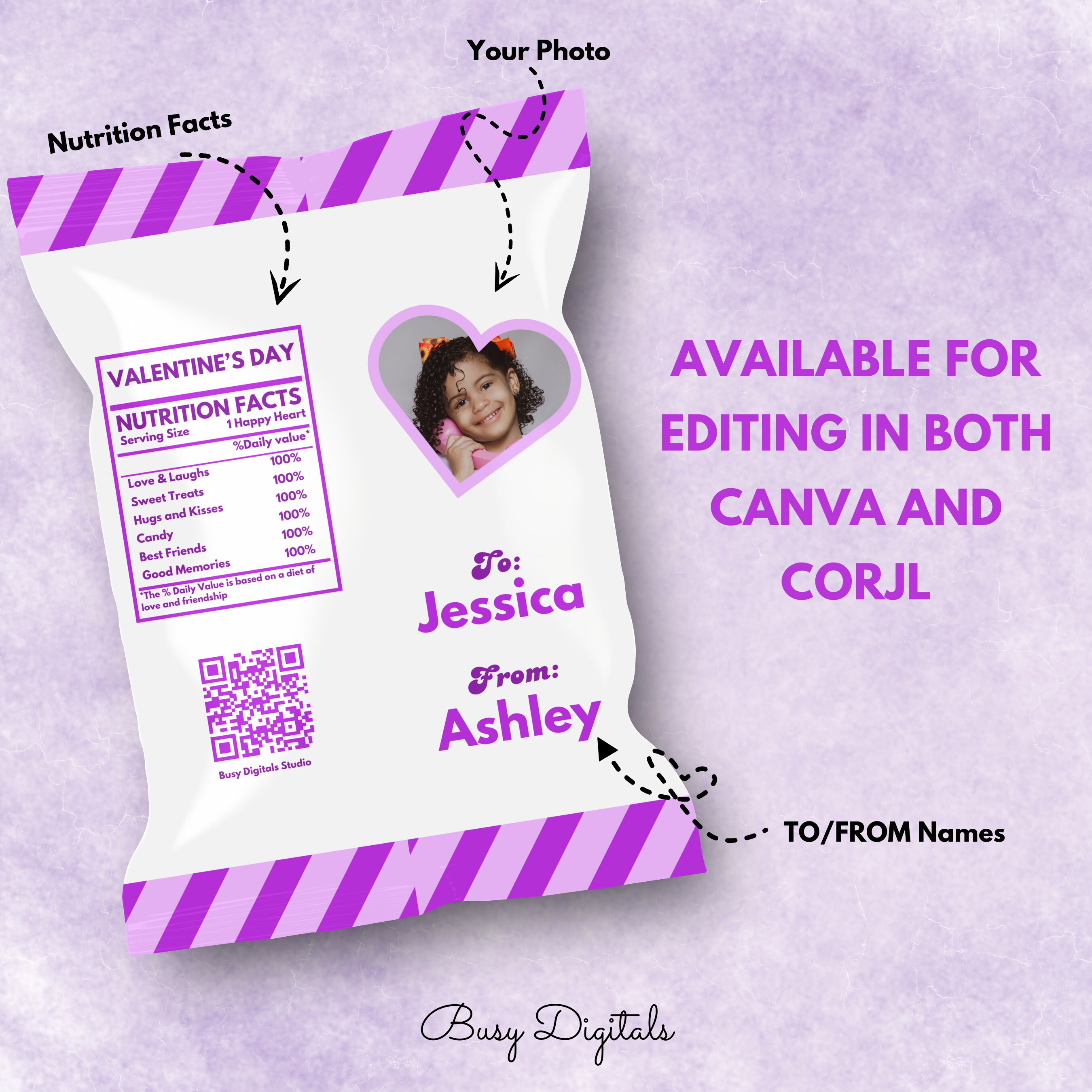 Cute Chipbag Template for School Valentine Party, Unicorn Chip Bag ...