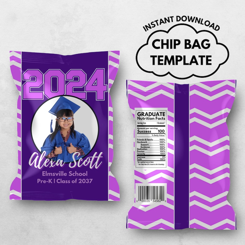 2024 Chip Bag Canva Template for Graduation, Canva Frame Template for ...