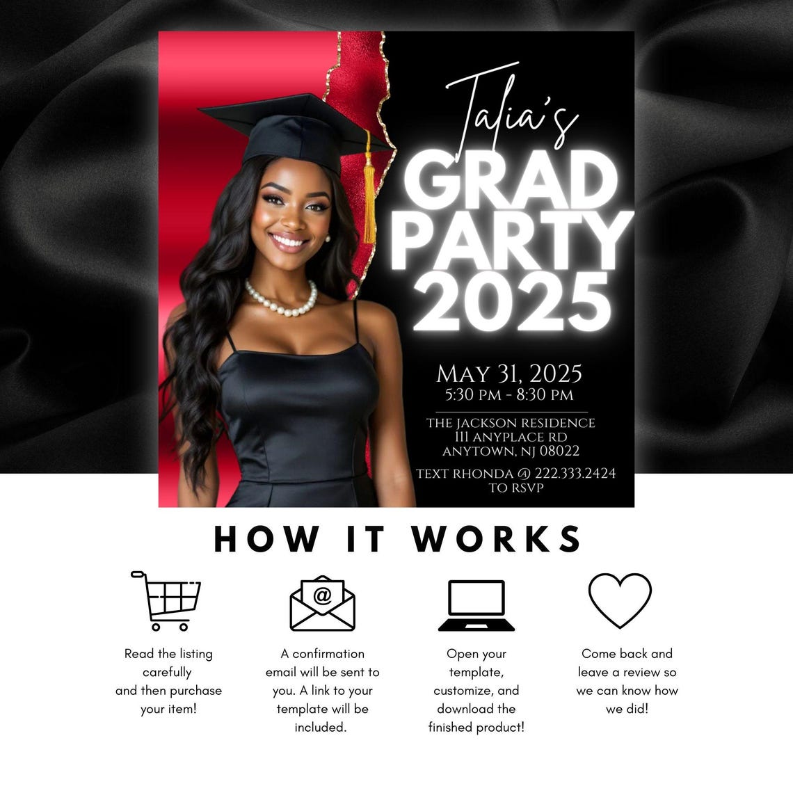 Editable Grad Party Flyer Template, Grad Announcement Canva Template ...