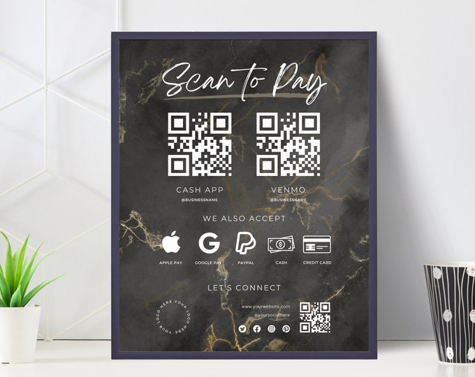 Editable Scan to Pay Template, QR Scan Code, QR Sign Printable, Payment ...