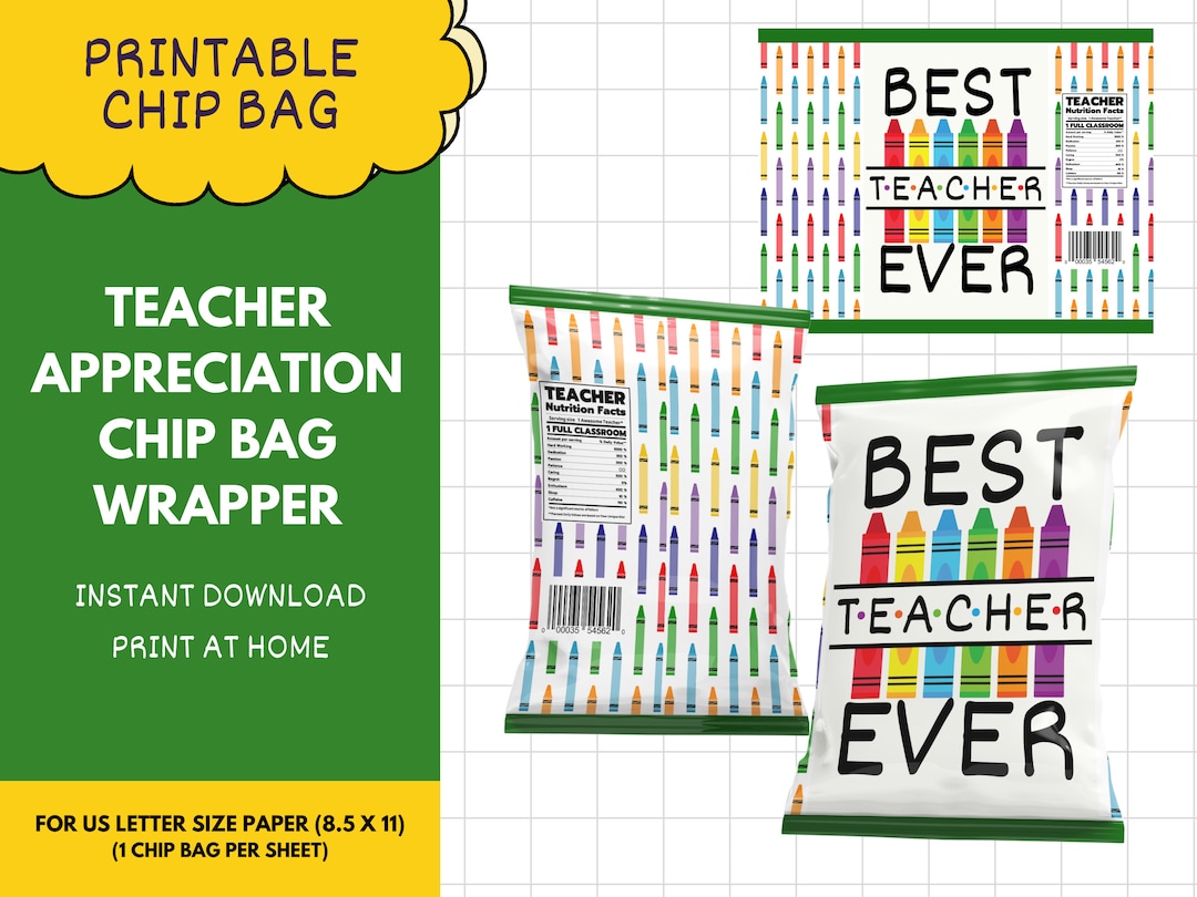 Chip Bag Printable for Teacher Appreciation, Rainbow Crayon Best ...
