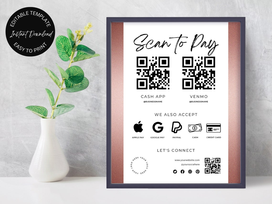Editable Scan to Pay Card, QR Code Sign Template, Scan to Pay Template ...