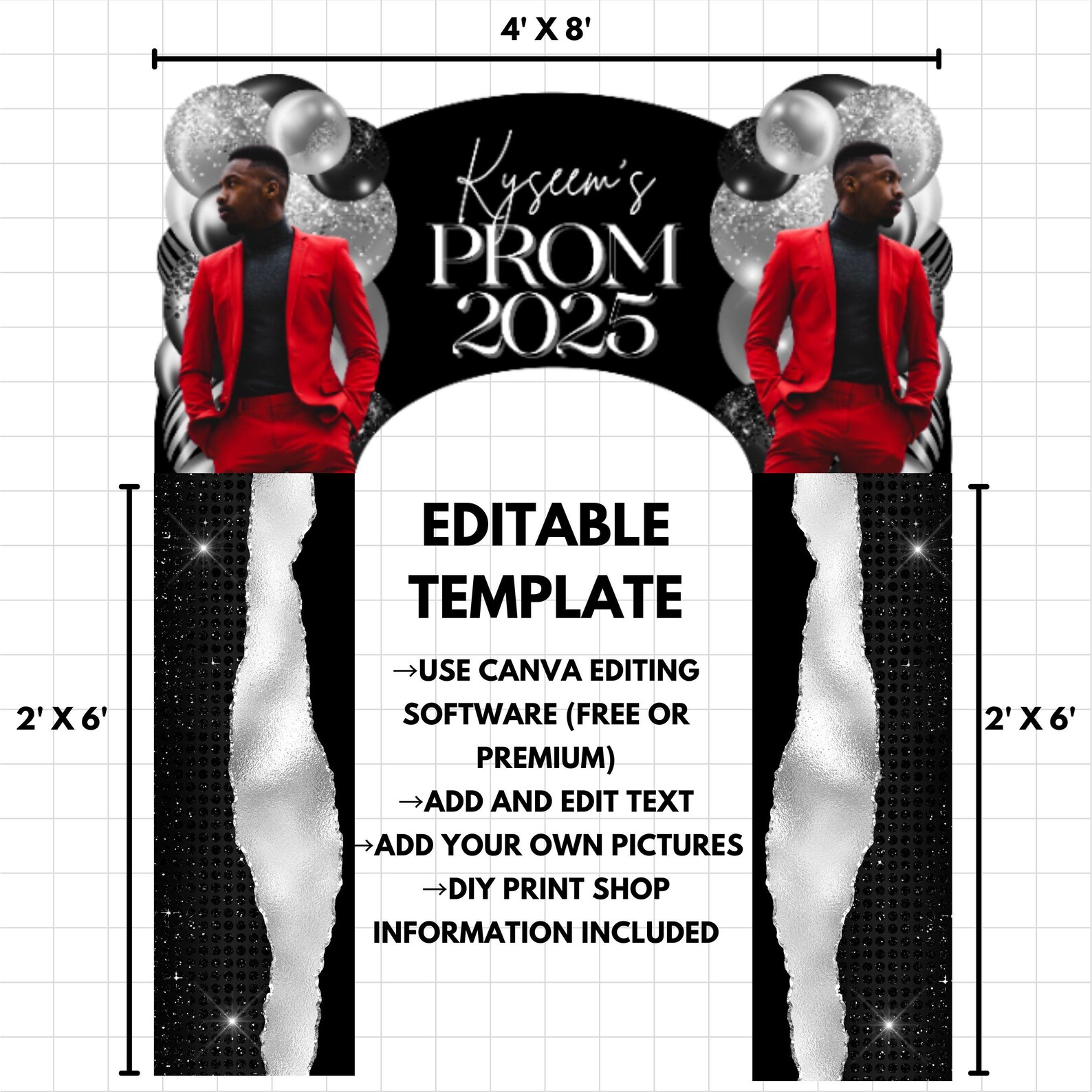 Prom Send off Arch Template, Glam Black Silver Prom Entryway Decor ...