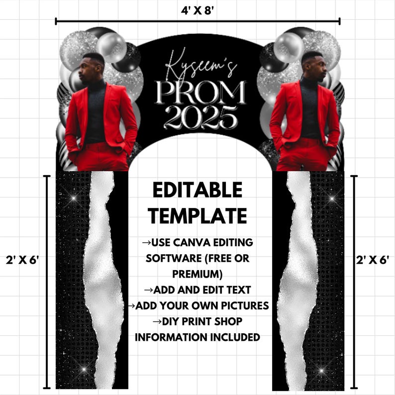 Prom Send off Arch Template, Glam Black Silver Prom Entryway Decor ...