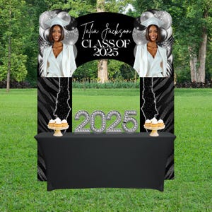Graduation Arch Template, Glam Black & Silver Grad Party Entryway Decor ...