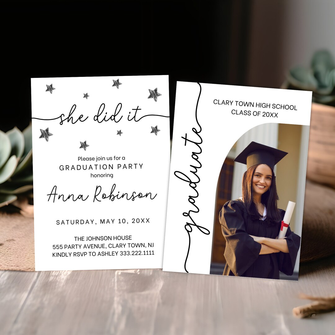 She Did It Graduation Party Invite Template, Minimalist Graduation ...
