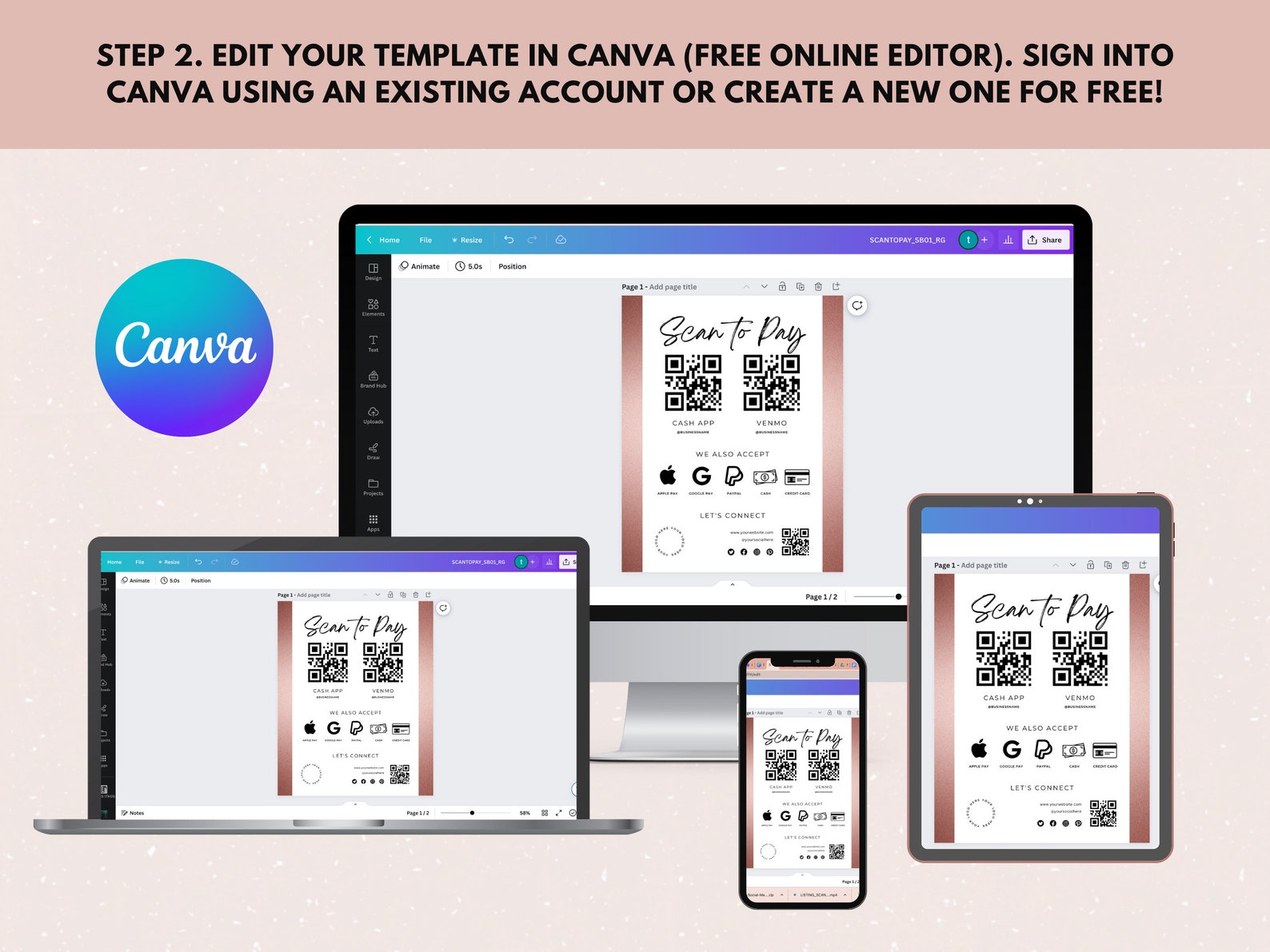 Editable Scan to Pay Card, QR Code Sign Template, Scan to Pay Template ...