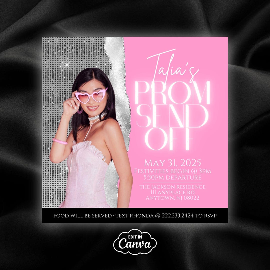 Pink Prom Send off Flyer, Canva Template for Prom Celebration, Glam IG ...