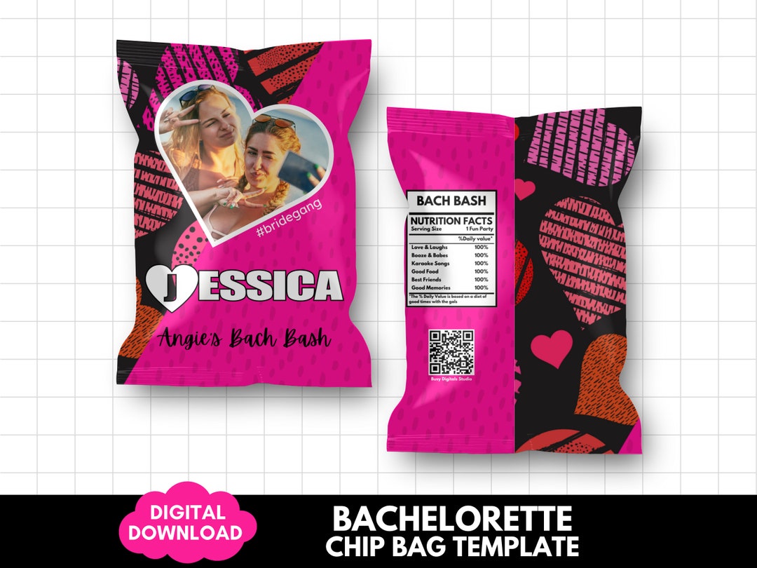 Bachelorette Party Chipbag, Canva Template for Bach Bash Celebration ...