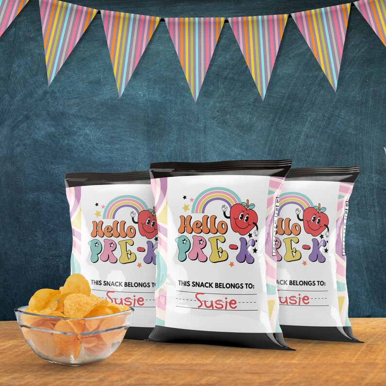 Retro Back to School Chip Bag Template, First Day of School Canva ...