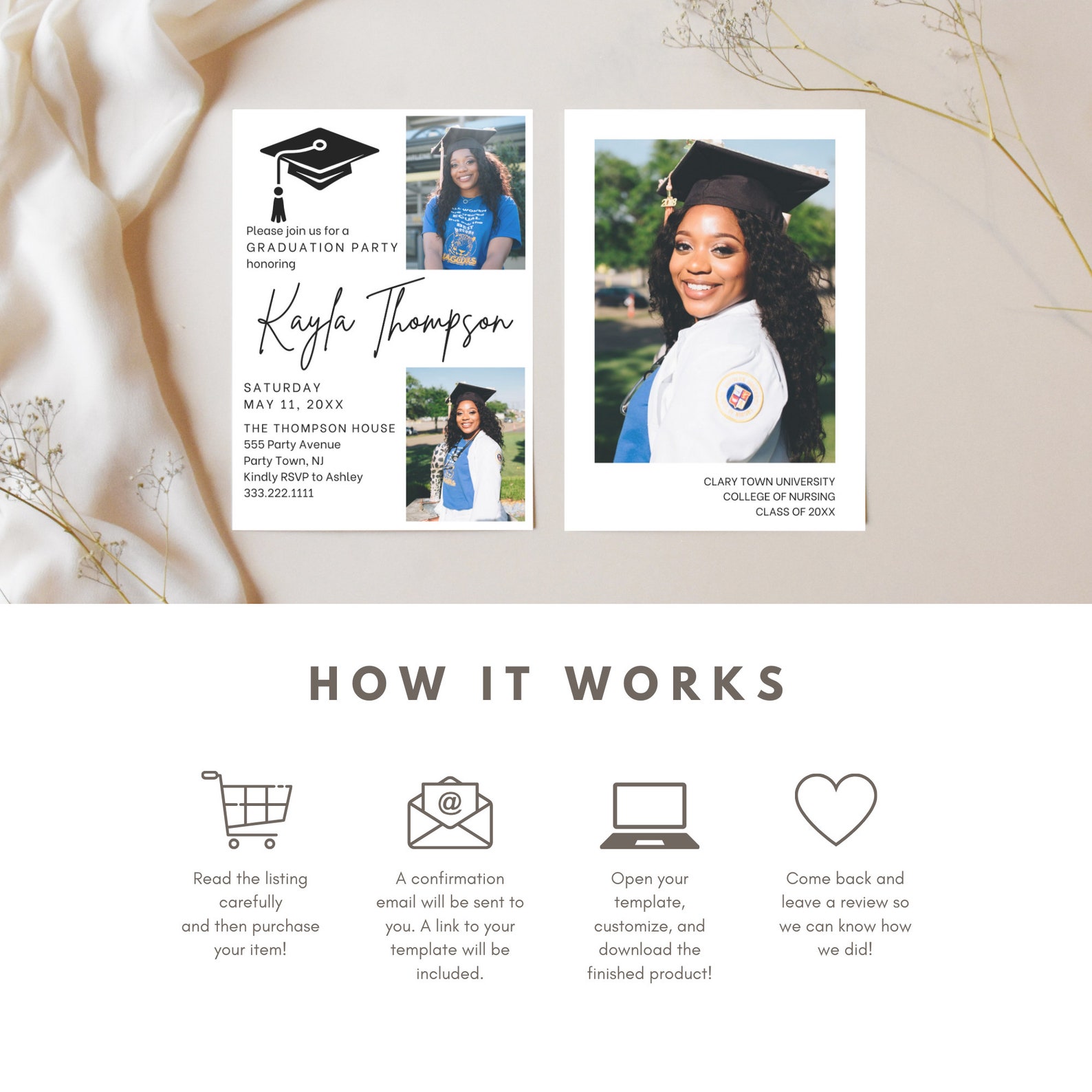 Senior Graduate Announcement Template, Photo Invitation, Canva Template ...