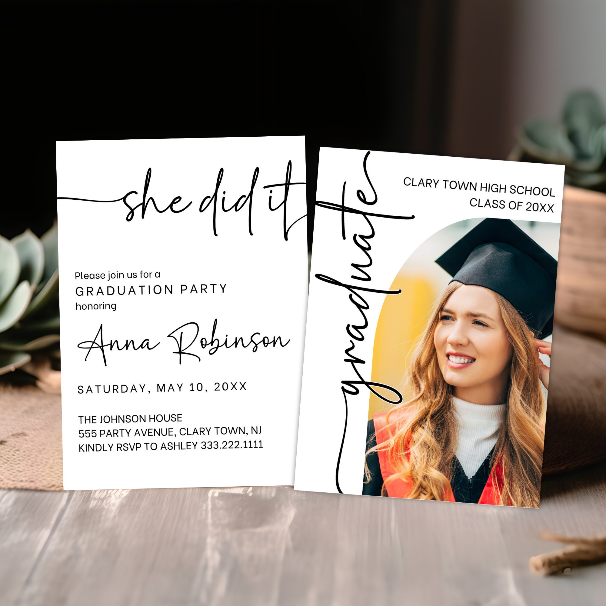 Minimalist Graduation Announcement 2024, She Did It Grad Party Invite ...