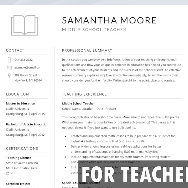 Teacher Resume - Etsy