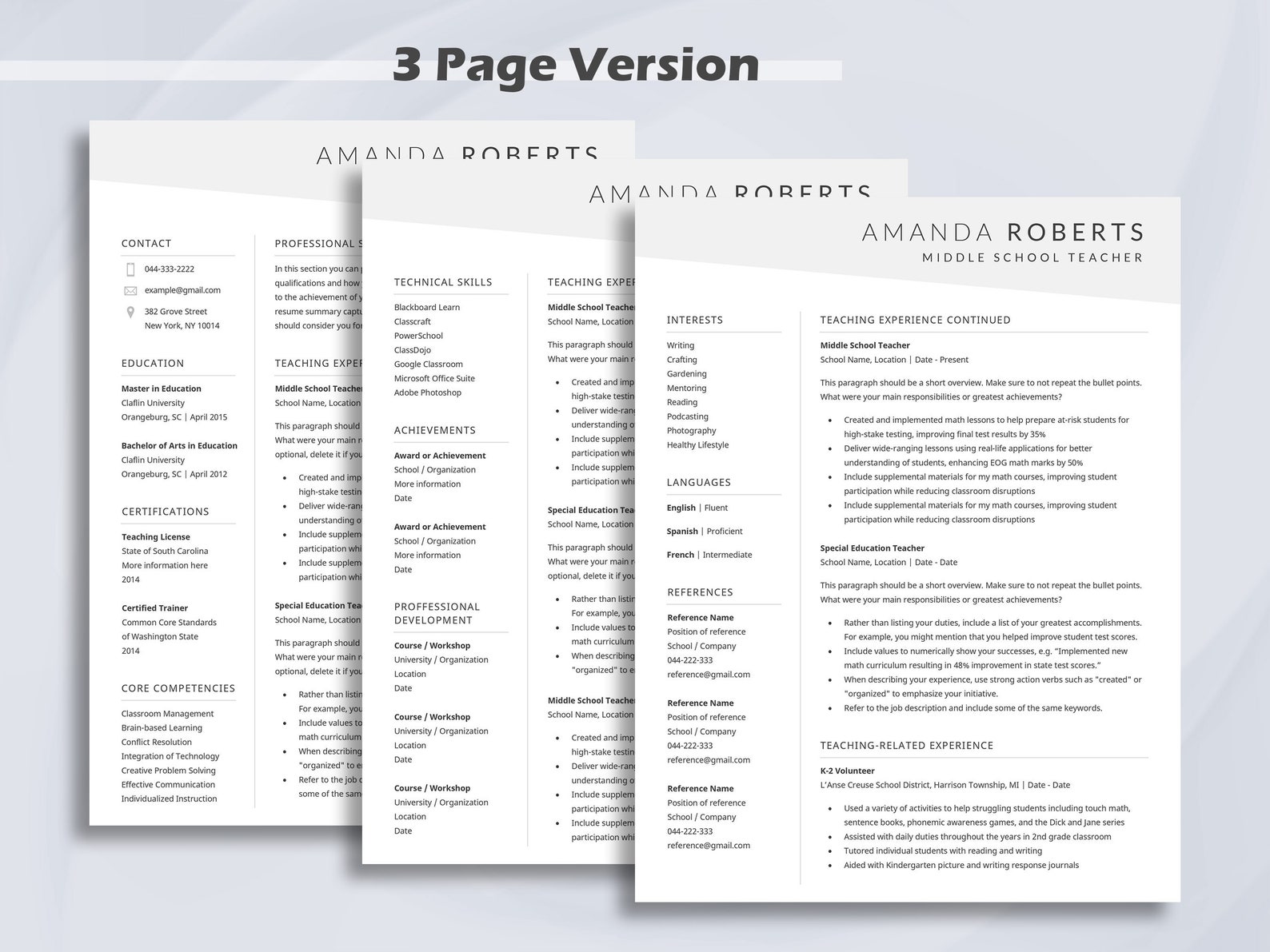 Teacher Resume Template for Word | Teaching Resume | Elementary Teacher ...