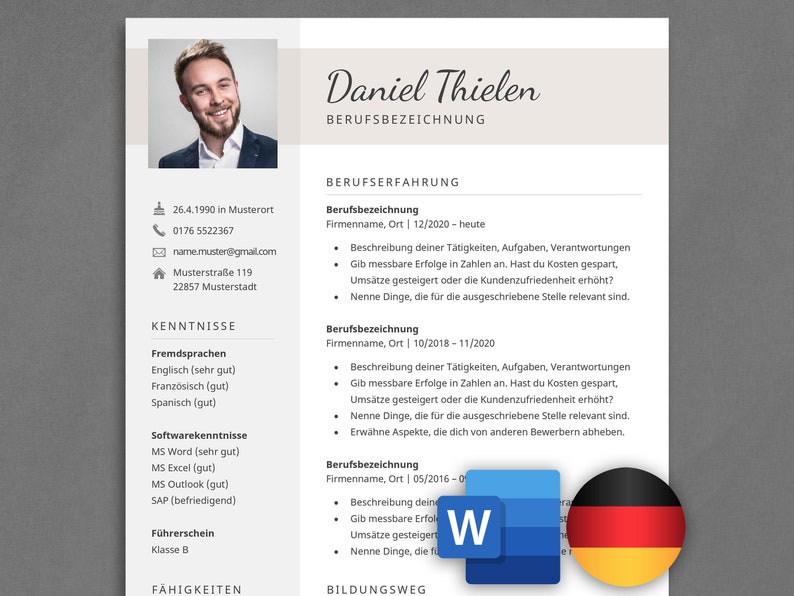 Bewerbung Vorlage Bewerbungsvorlage Word CV Vorlage Deutsch Moderner ...