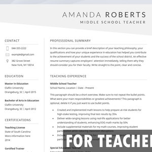 Teacher Resume Template for Word | Teaching Resume | Elementary Teacher ...